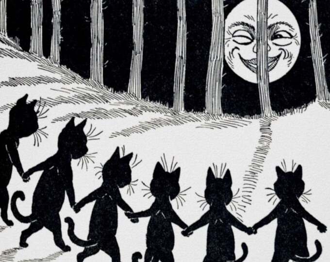 Louis Wain Cats Full Moon Cat Illustrator Giclee Funny Cat Cute Cat ...