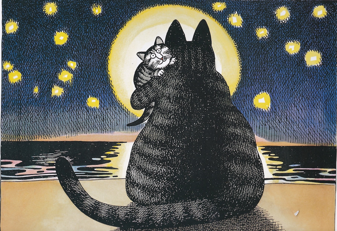 Kliban Cats Vintage Original Print Cat Looking Into the Night and Stars ...