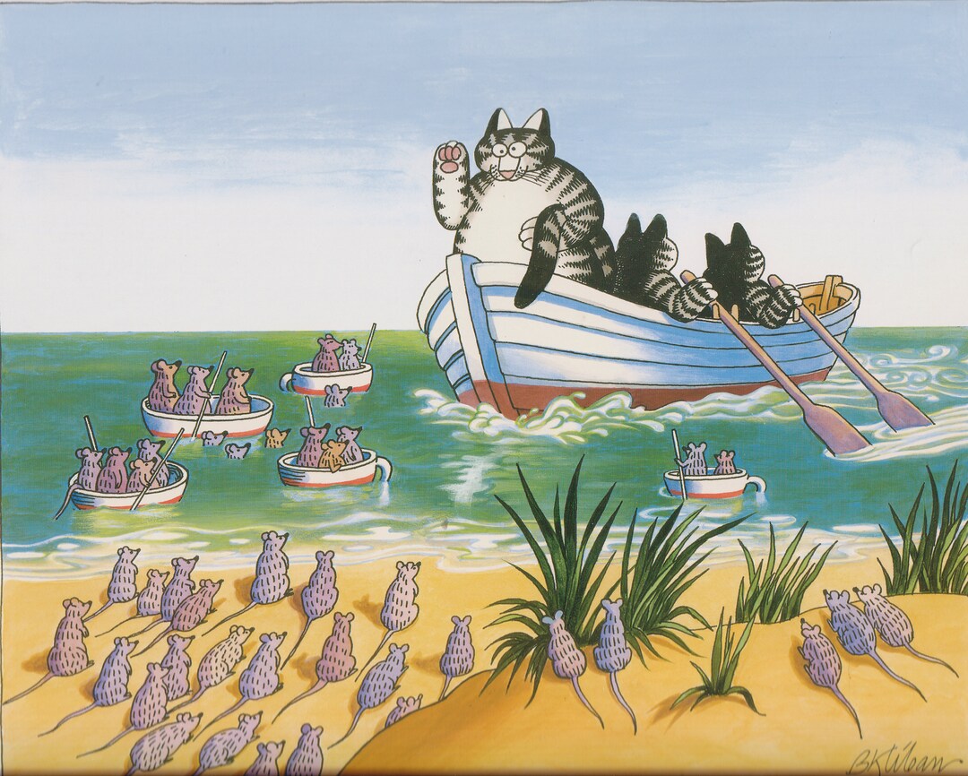 Kliban Cats Vintage Original Print Cats Silly on Boat Going Into Mouse ...