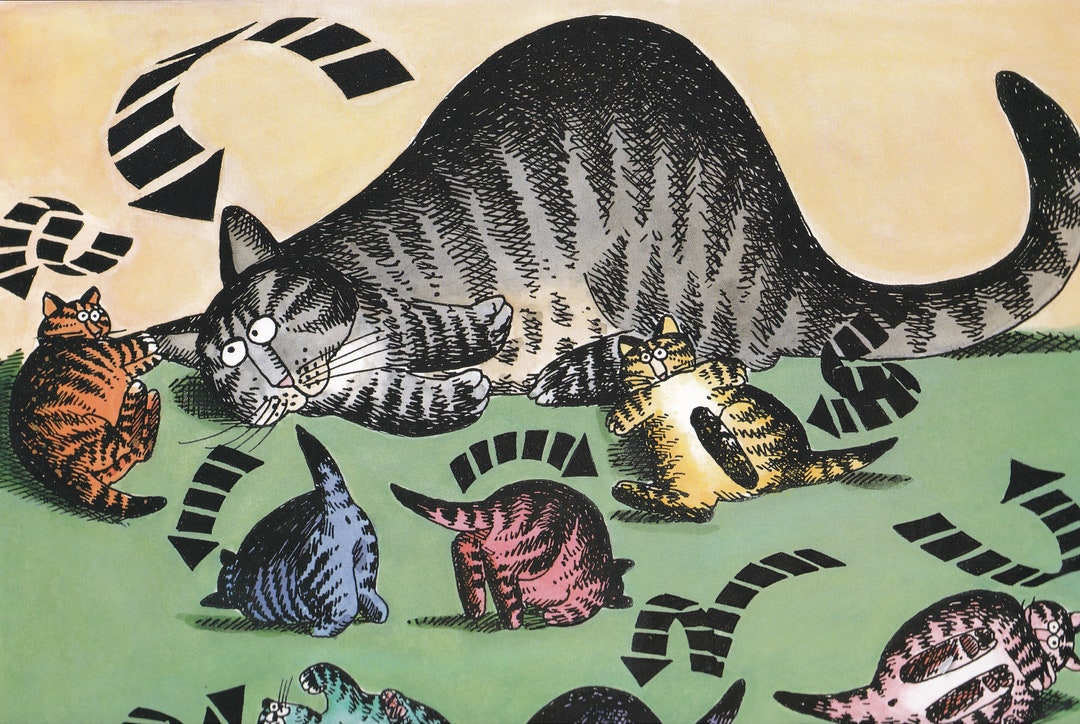Kliban Cats Vintage Original Print Cats Exercising Doing Aerobics Color ...