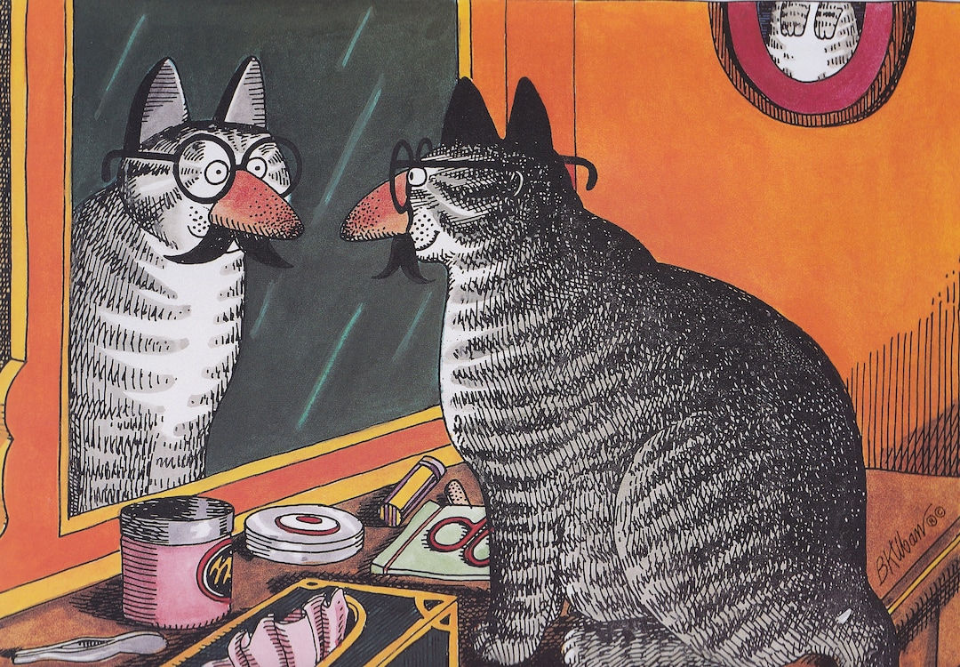 Kliban Cats Vintage Original Print Cat Silly Cat With Moustache and ...