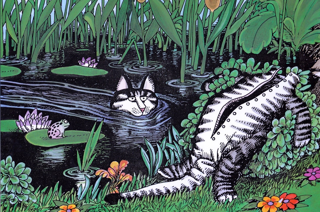 Kliban Cats Vintage Original Print Silly Cat Swimming in Pond With ...