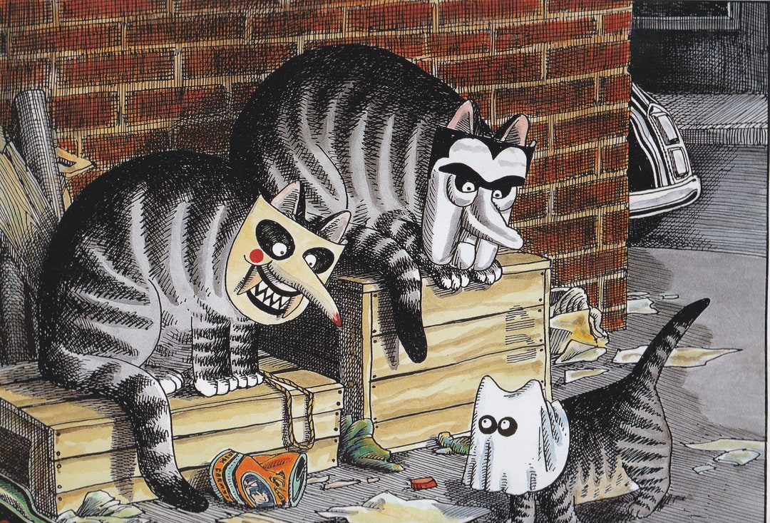 Kliban Cats Vintage Original Print Cats Wearing Nixon Masks in Alley ...