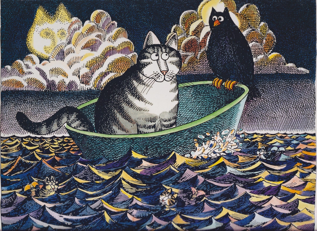 Kliban Cats Vintage Original Print Cats Silly Cat in Tub at Sea With ...