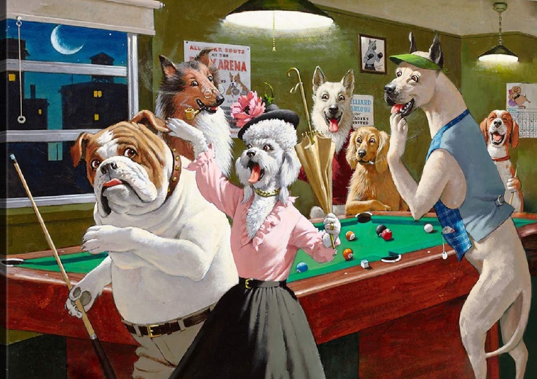CM Coolidge Dogs Male Female Dogs Playing Billiards Dog Love Painting ...