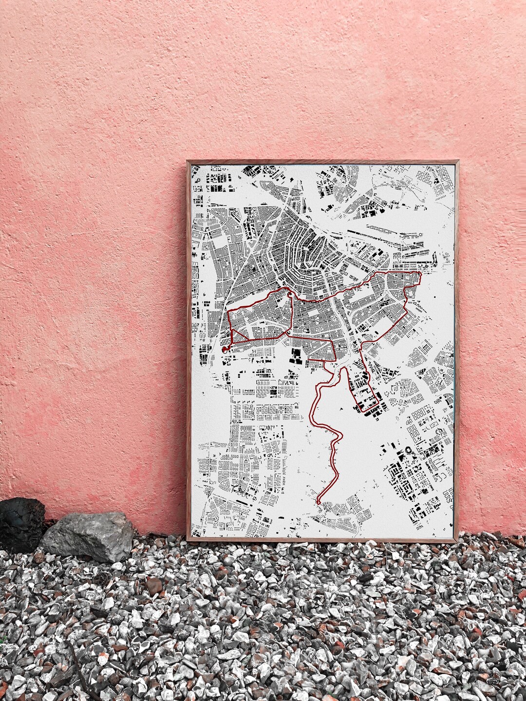 Amsterdam Marathon: Detailed Building Map, Premium White Canvas Poster ...