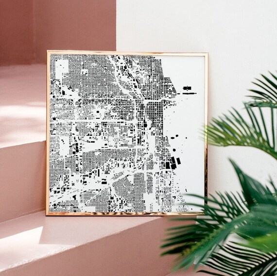 Chicago: Detailed Building Map Premium White Canvas Poster | Etsy