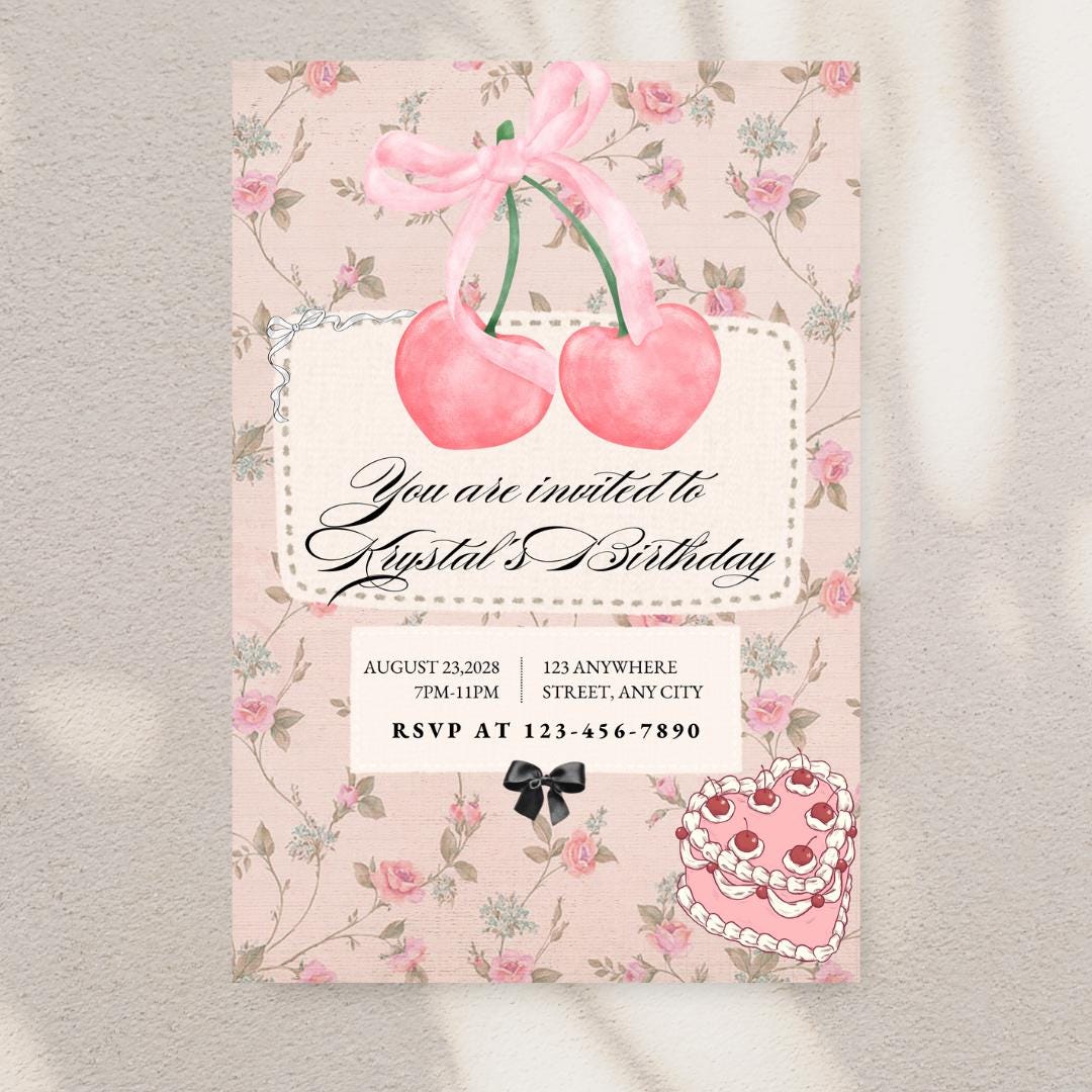 Editable Fancy Bow Invites, Bow Theme Party Coquette Aesthetic, Cute ...