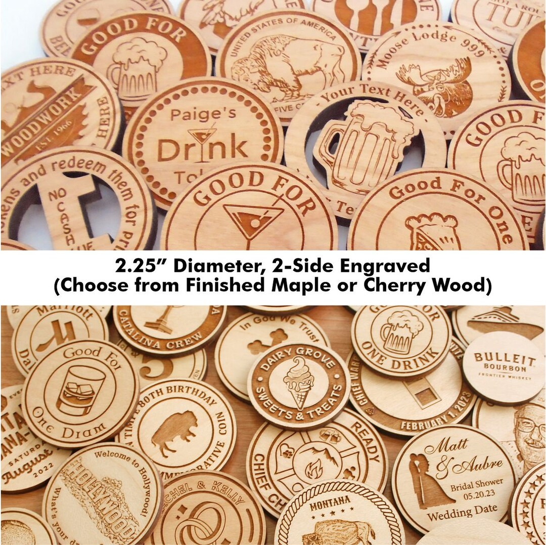 2.25 2-side Engraved Custom Finished Wood Tokens, Wooden Nickels ...