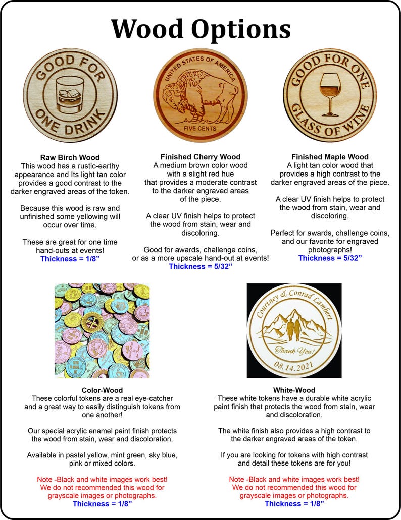 Custom 2S Engraved Maple Wood QR Code Tokens | Logo Menu Access ...
