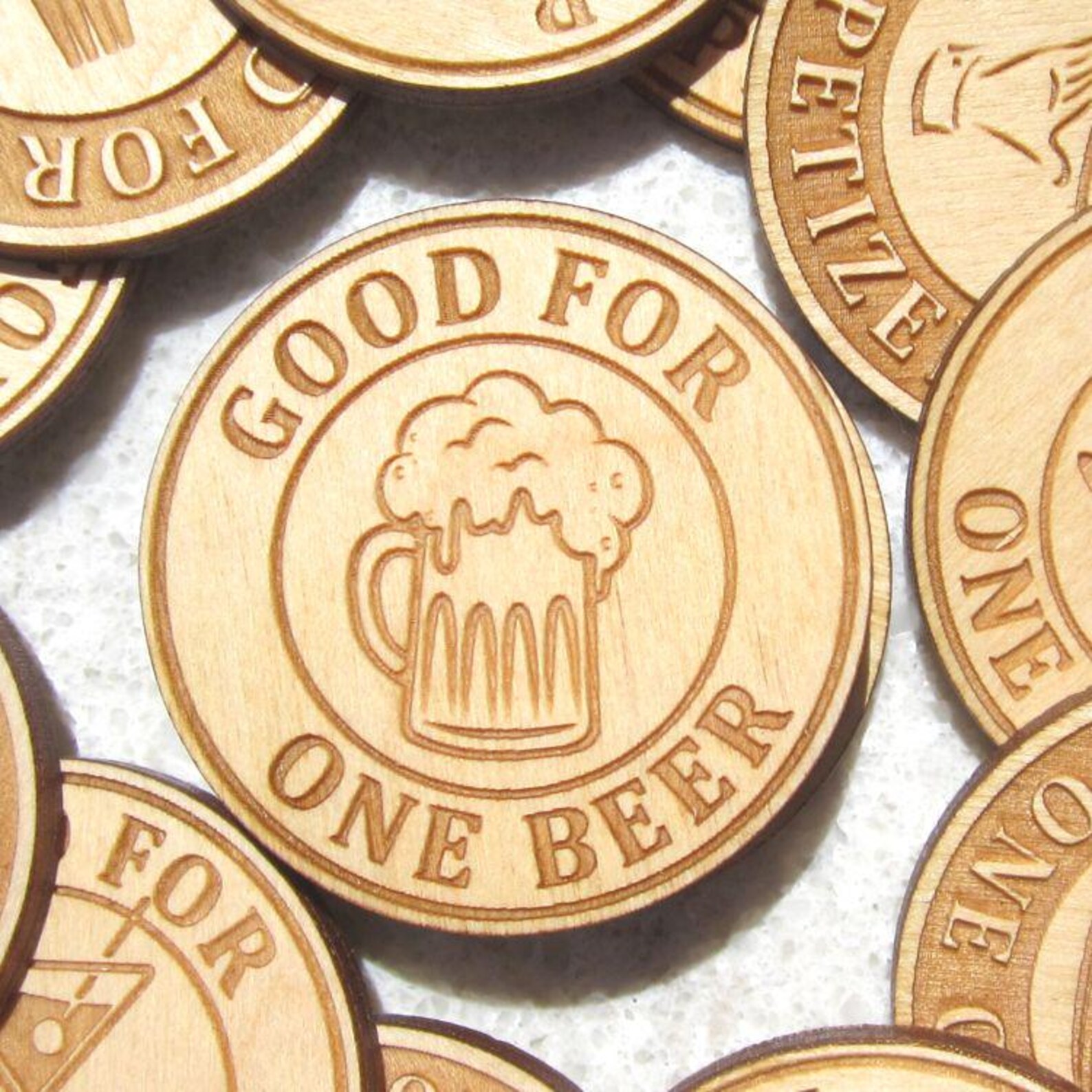 Custom Engraved Wooden Beer Tokens: 1.5" Wedding Favors - Etsy