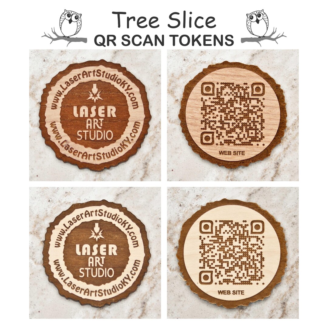 Personalized Tree Slice QR Scan Tokens, Wooden Nickels, Promotional ...