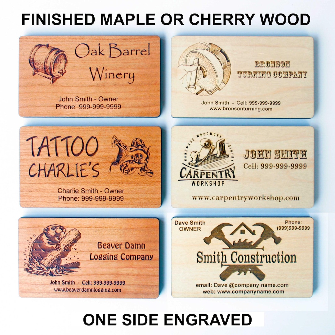 Custom 1-sided Finished Wood Business Cards, Maple or Cherry, Laser ...