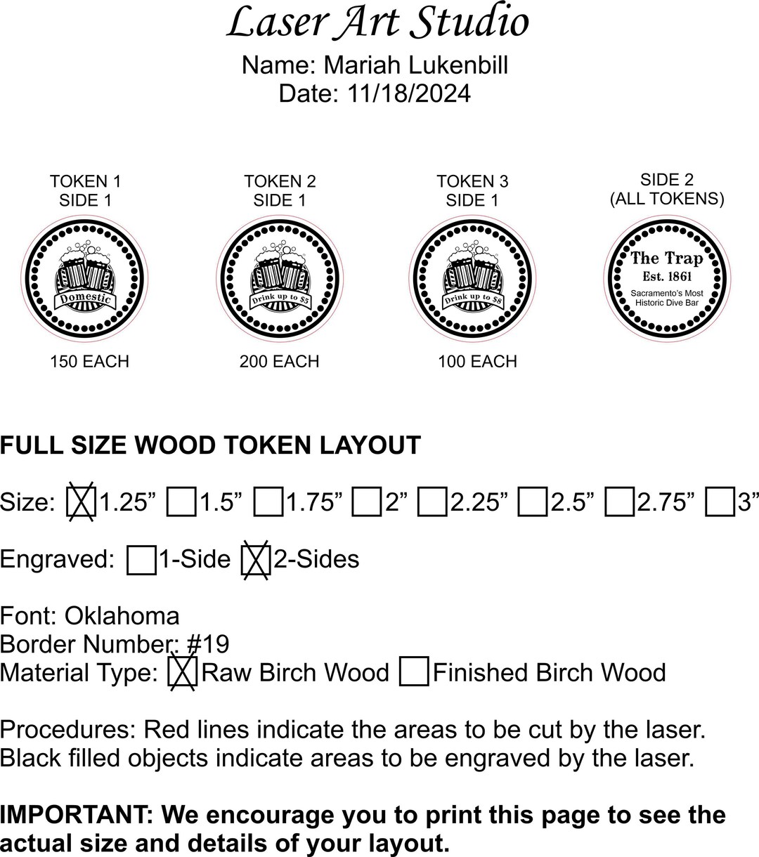 450 Raw Wood 1.25 Tokens for Mariah L. - Etsy