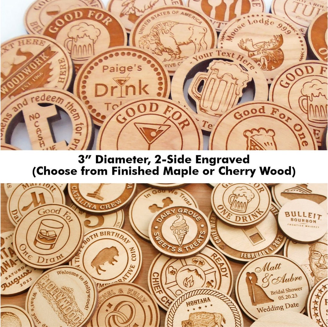 3 2-side Custom Engraved Finished Maple or Cherry Wood Tokens - Etsy