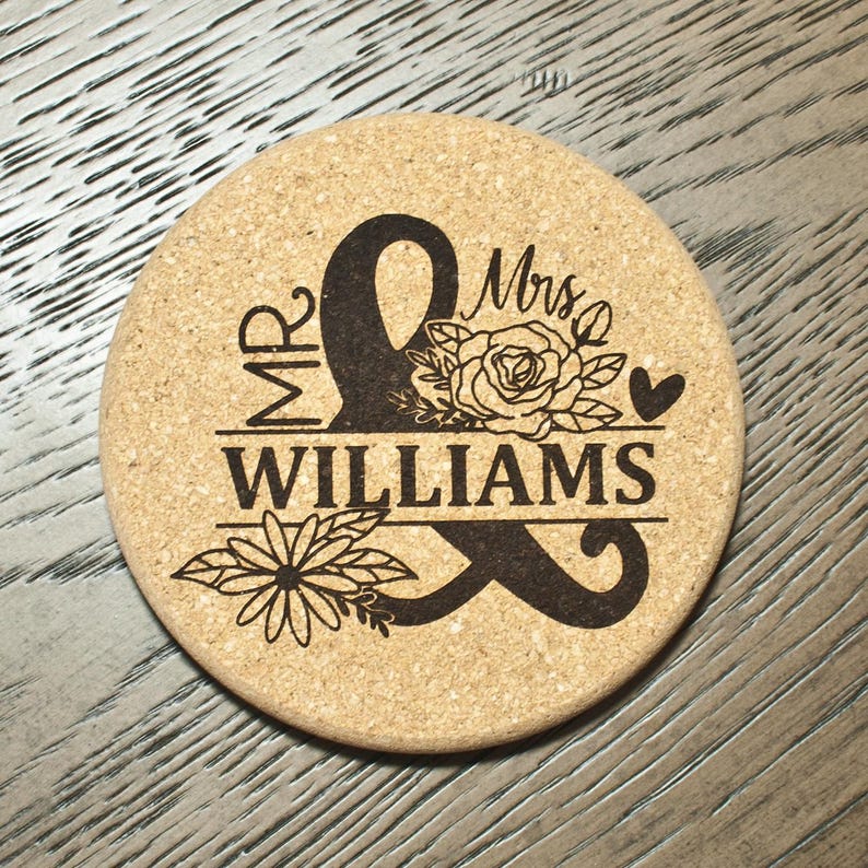 Personalized Wedding Cork Coasters - Set of 4 - Engraved Bridal Shower ...
