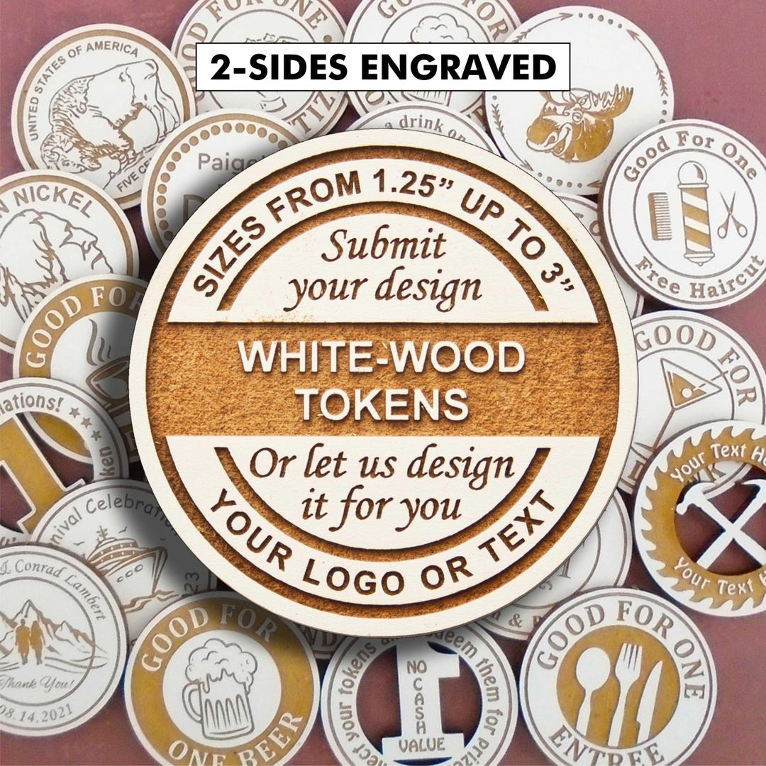 Custom 2-side Engraved White Wood Tokens, Wooden Nickel, Wedding Token ...