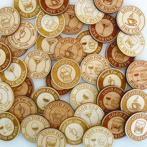 1.75" Wooden BEER Tokens With Custom Back Side Engraving, Wooden ...