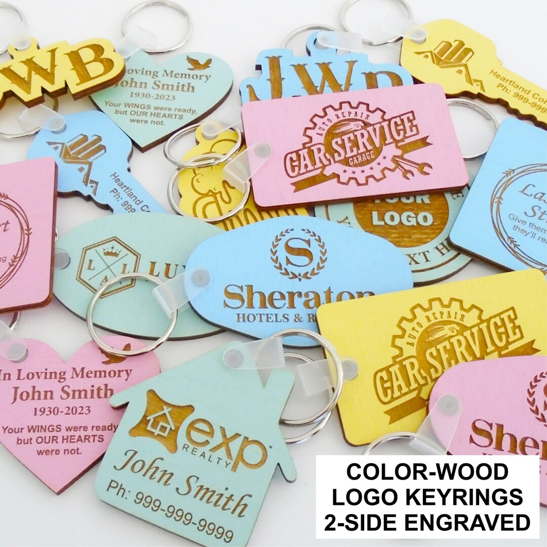 Color-wood Keyrings, 2-SIDES ENGRAVED any Shape, Branded Keyrings ...