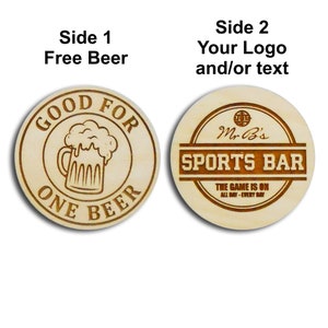 1.75" Wooden BEER Tokens With Custom Back Side Engraving, Wooden ...
