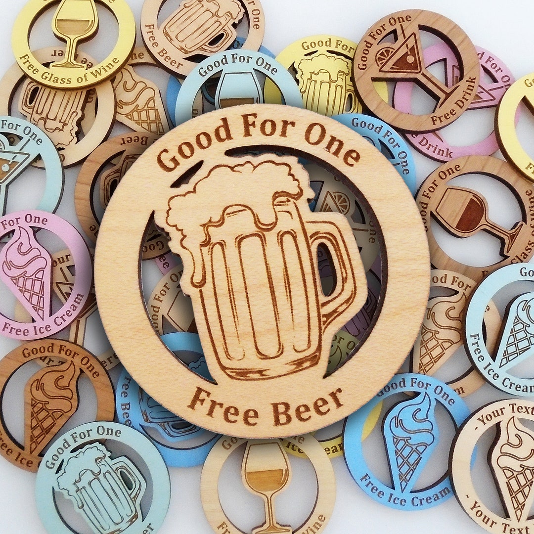 Wooden Beer Inner Cut Tokens 1.75 Diameter Custom Back Side Engraving ...