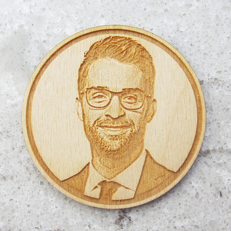 Photo Engraved 2 Wood Tokens With Photo on One Side and | Etsy