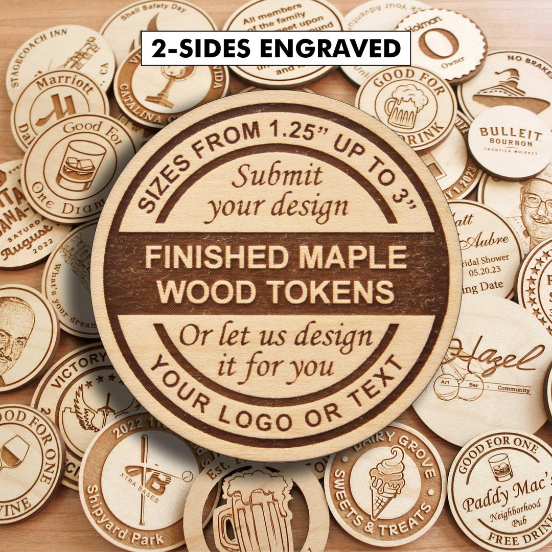 Custom 2S Engraved Maple Wood Tokens: Wedding Favors, Drink Tickets ...