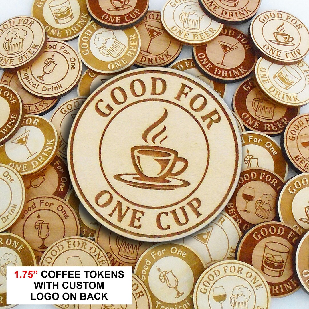 1.75" Wooden COFFEE Tokens With Custom Back Side Engraving, Wooden ...