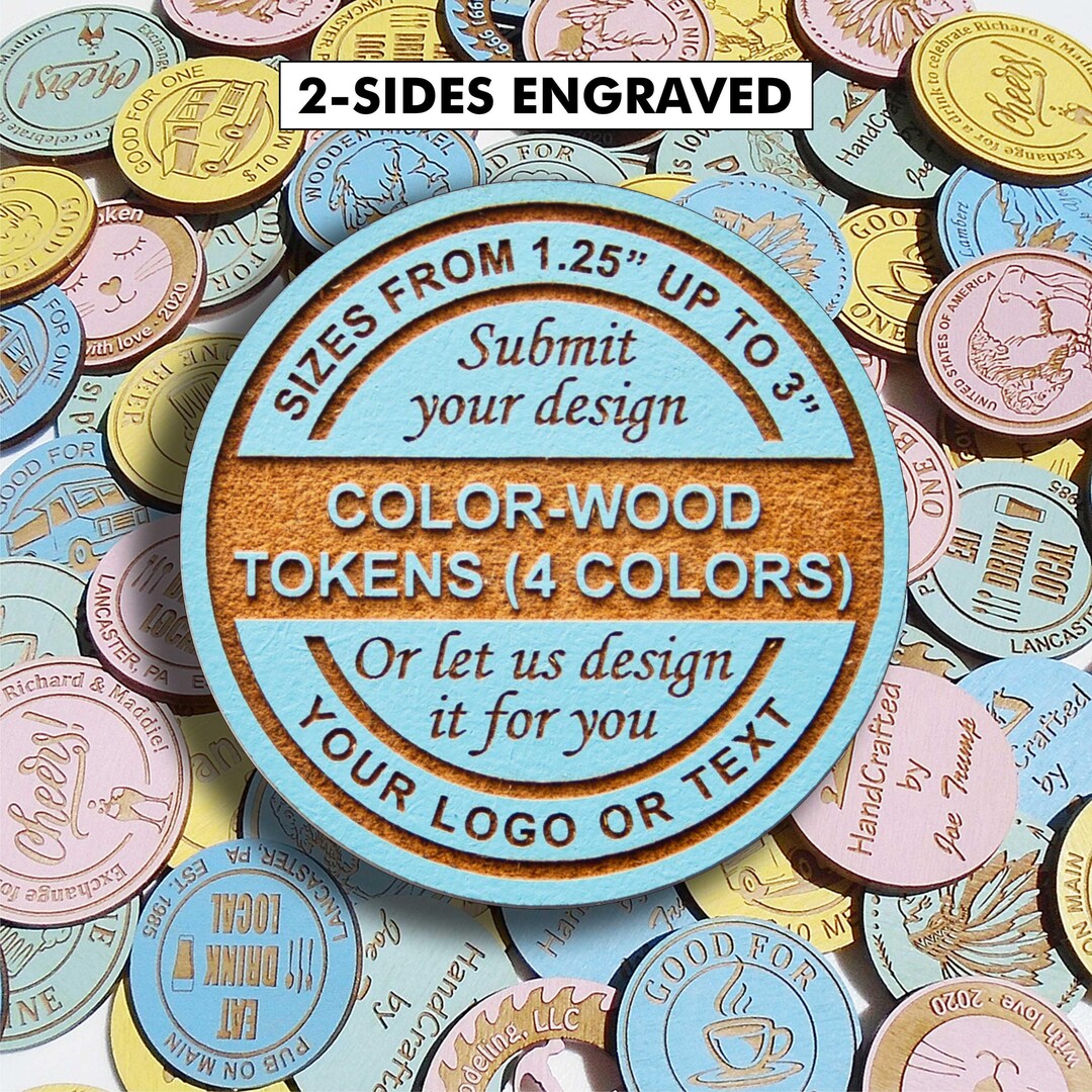 Custom 2-side Engraved Color Wood Tokens, Wooden Nickel, Wedding Token ...