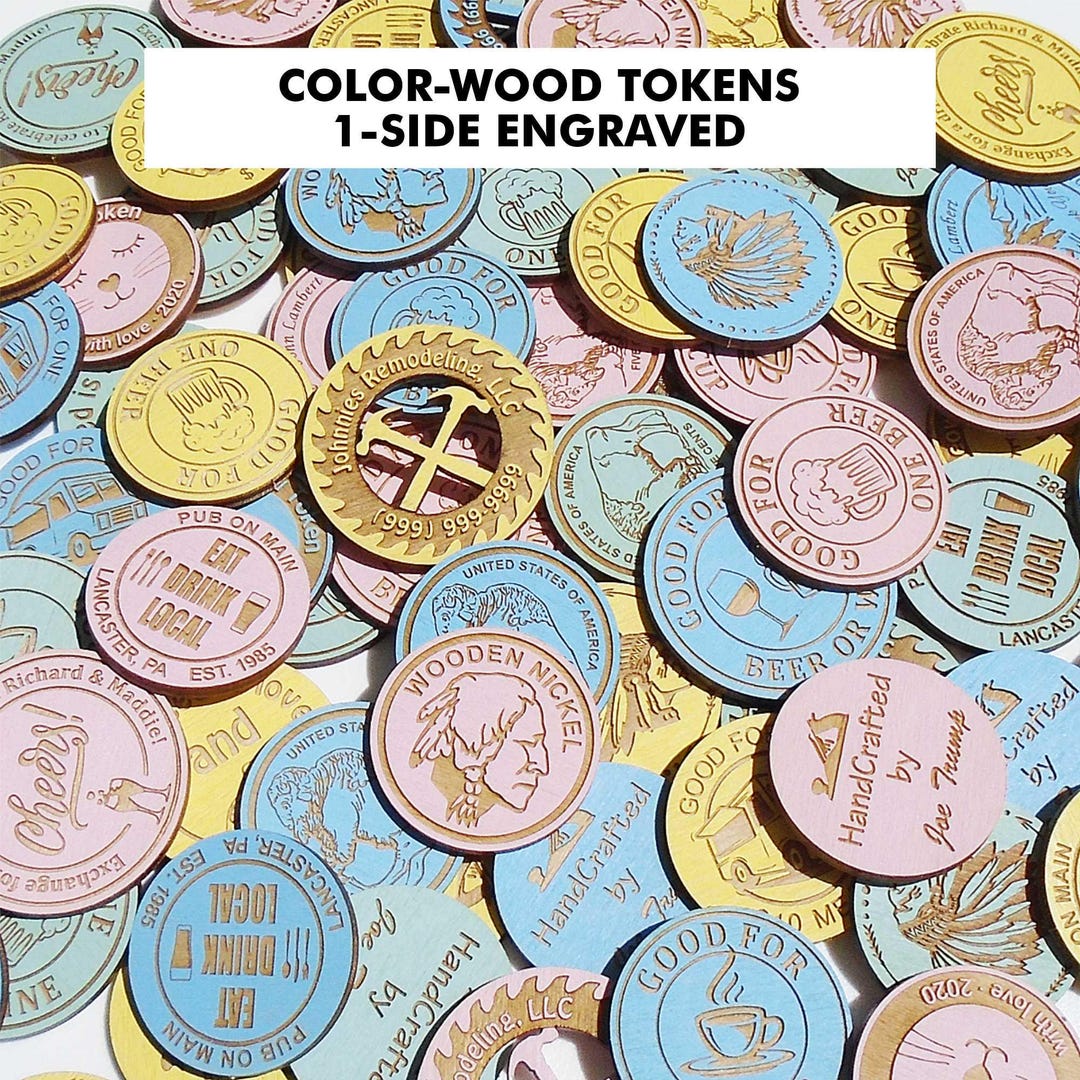 Custom 1-side Engraved Color Wood Tokens, Wooden Nickel, Wedding Token ...