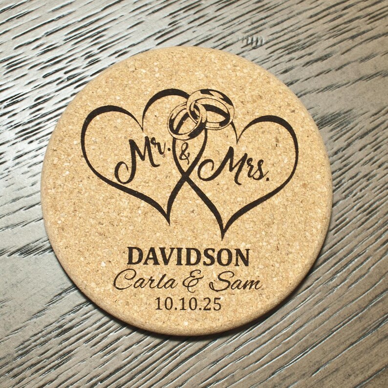 Personalized Wedding Cork Coasters - Set of 4 - Engraved Bridal Shower ...