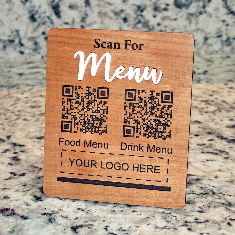 Cherry Wood QR Scan Menu Sign: Contactless Ordering - Etsy