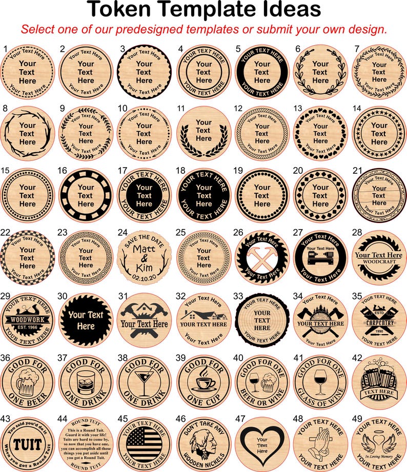 Custom 2S Engraved Maple Wood Tokens: Wedding Favors, Drink Tickets ...