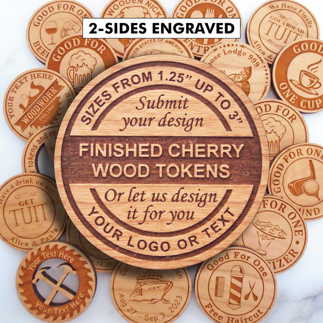 Custom 2S Engraved Cherry Wood Tokens: Wedding Favors, Challenge Coins ...