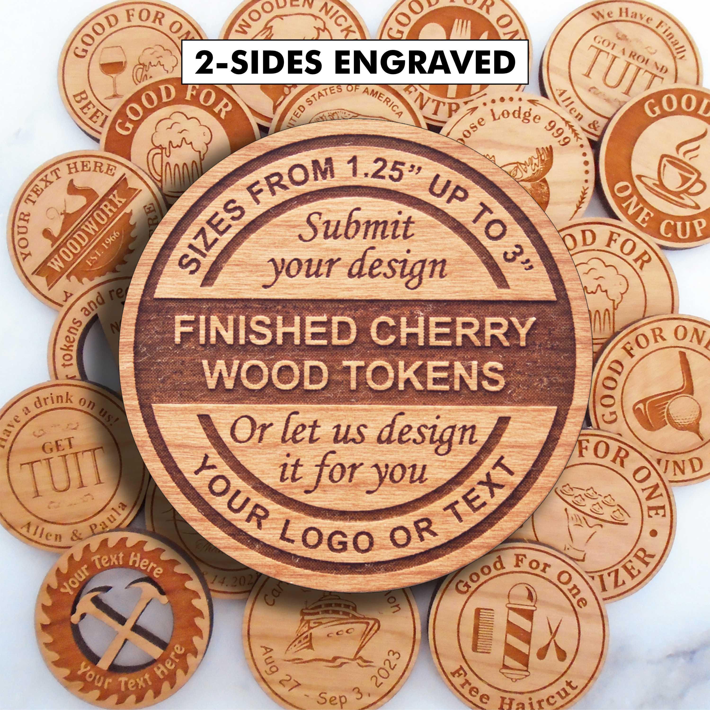 Custom 2S Engraved Cherry Wood Tokens: Wedding Favors, Challenge Coins ...