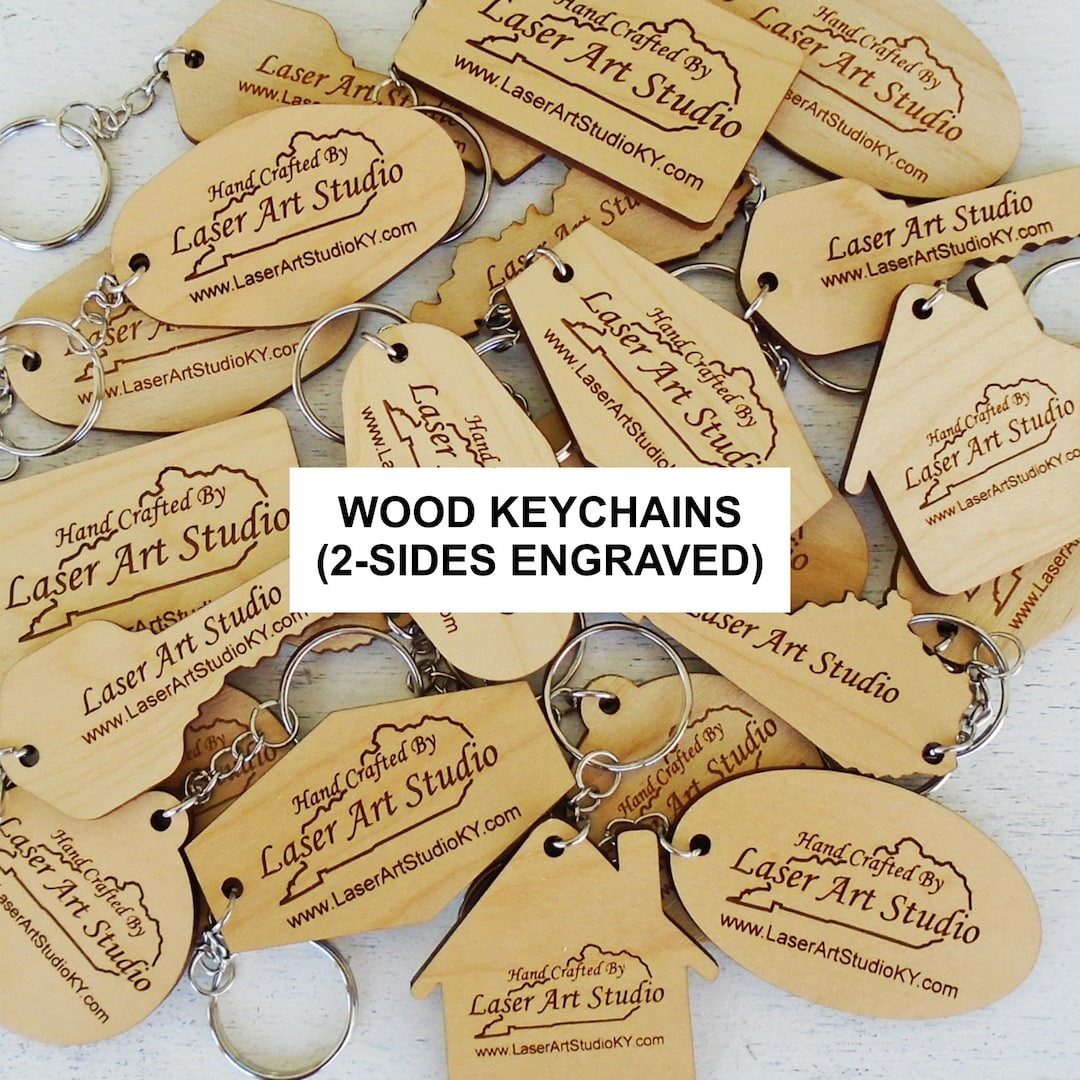 Custom 2-SIDE ENGRAVED Wood Keychains, Branded Keychains, Logo Engraved ...