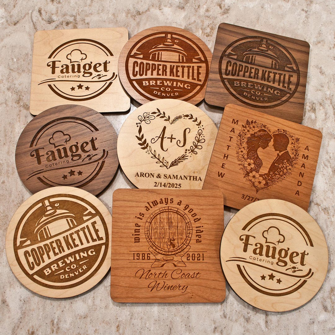 Personalized Wooden Drink Coasters | Custom Coasters Engraved With Logo ...
