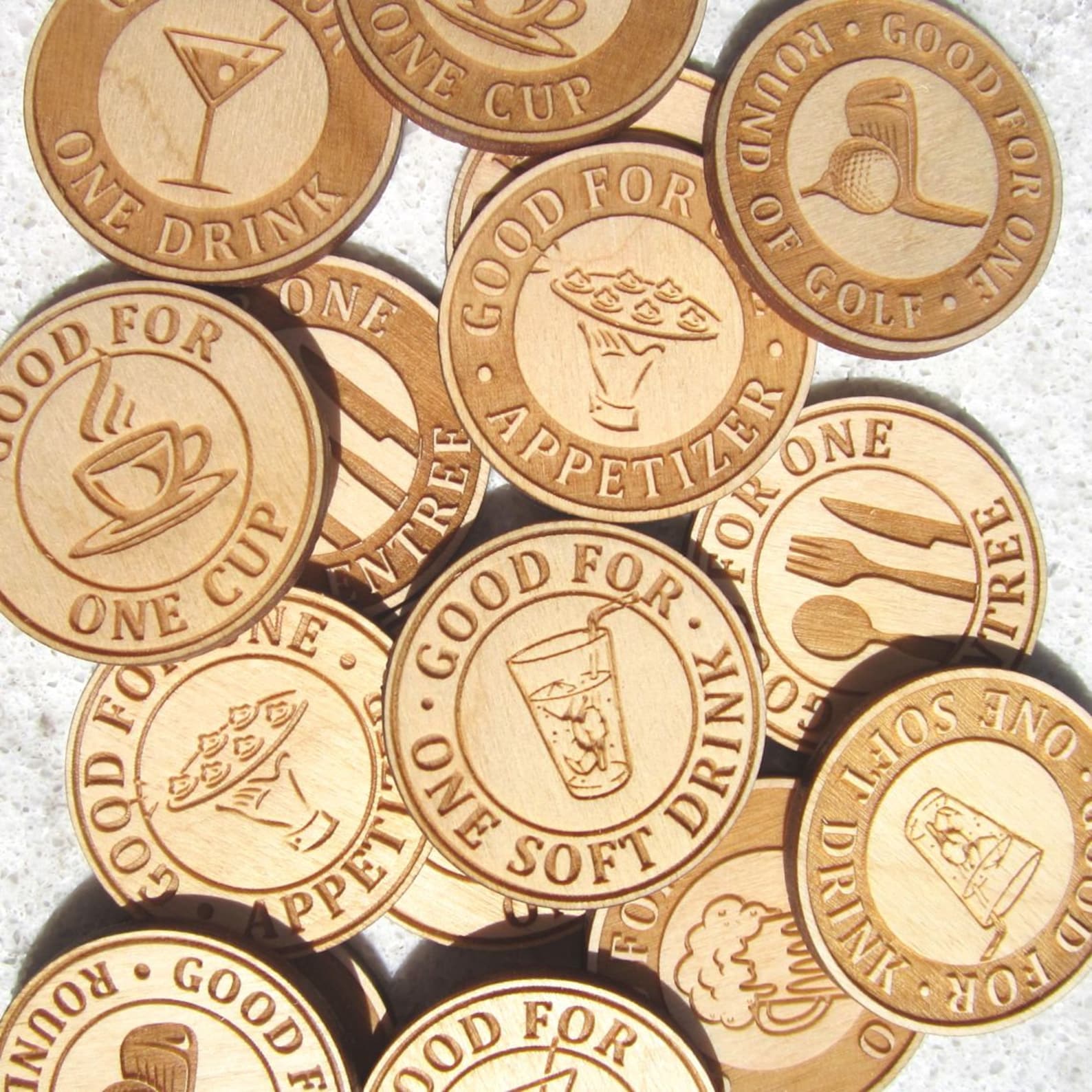 Raw Wood DRINK Tokens With Custom Back Side Engraving Wooden | Etsy