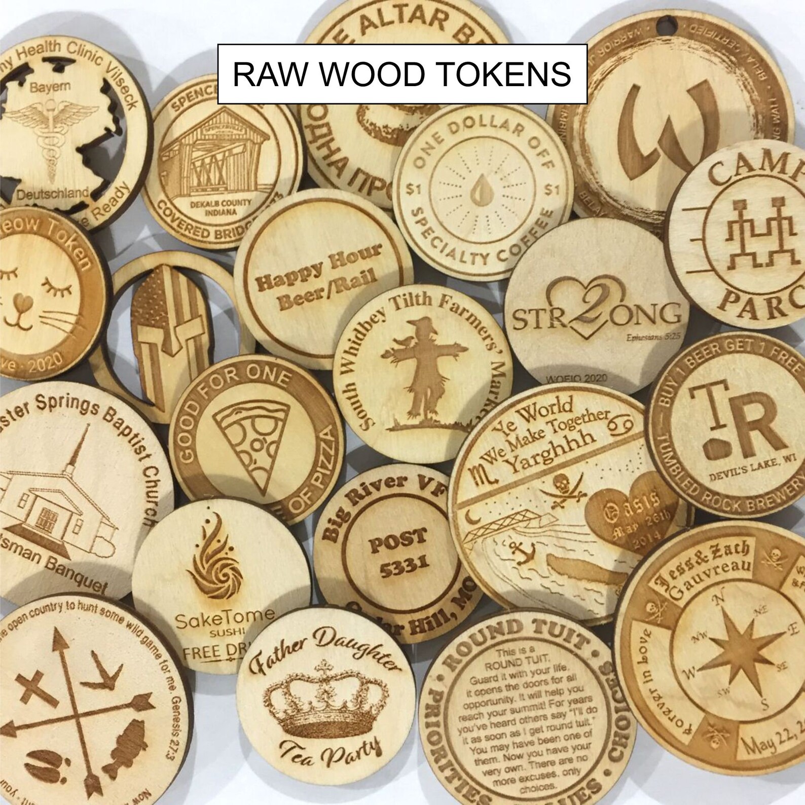 Photo Engraved 2 Wood Tokens With Photo on One Side and - Etsy