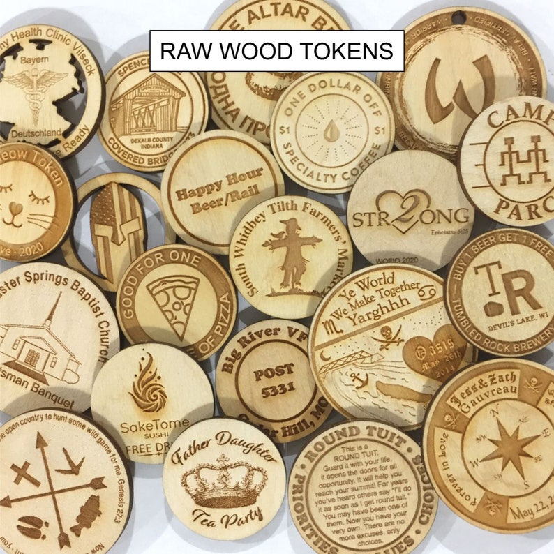Photo Engraved 2 Wood Tokens With Photo on One Side and - Etsy