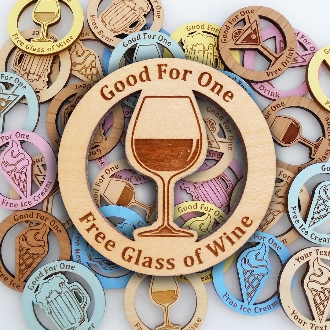 Wooden Wine Inner Cut Tokens 1.75 Diameter Custom Back Side Engraving ...