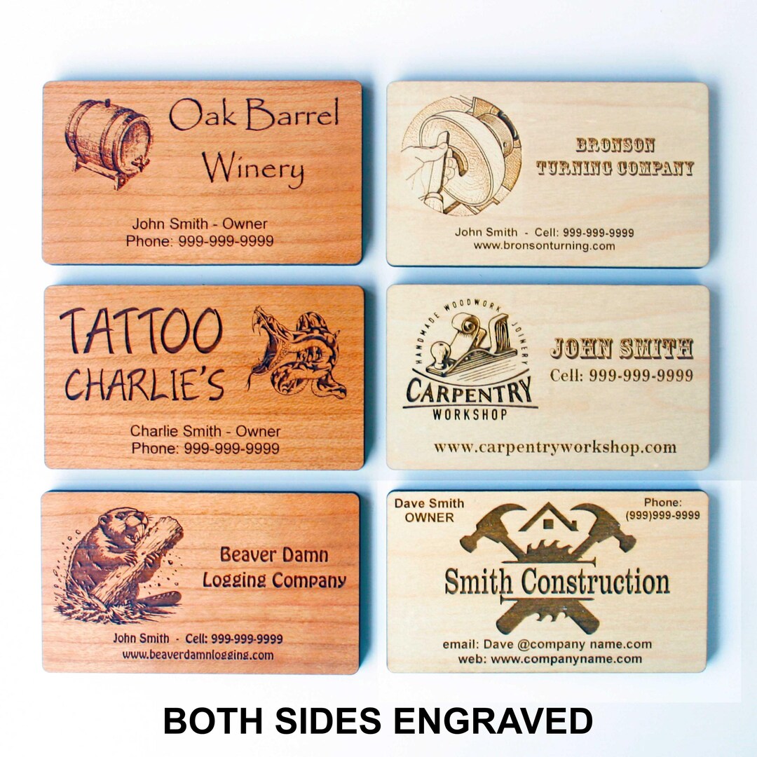 Custom 2-side Engraved Wood Business Cards, FINISHED Maple/cherry ...
