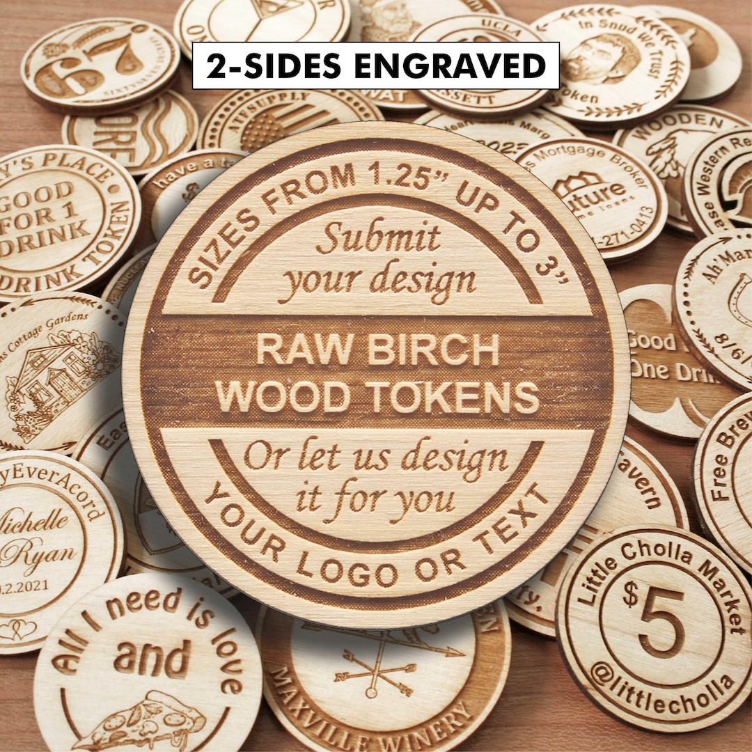 Custom 2S Engraved Birch Wood Tokens: Wedding Favors, Challenge Coins ...