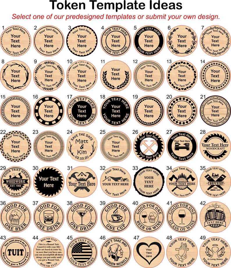 Custom 2S Engraved Color Wood Tokens: Wedding Favors, Challenge Coins ...