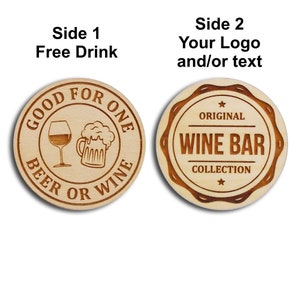 1.5" Wooden BEER OR WINE Tokens With Custom Back Side Engraving, Wooden ...