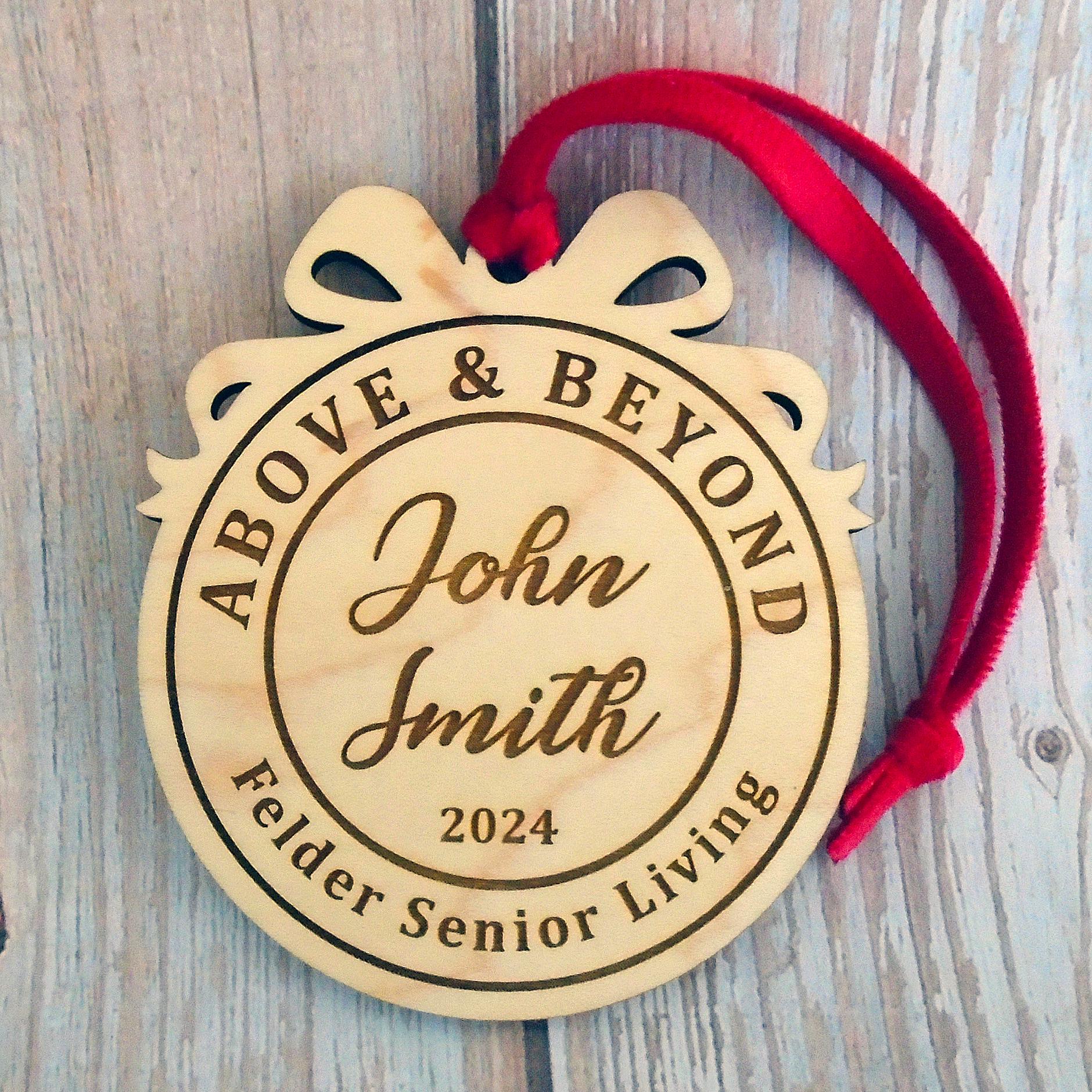 Custom Logo Engraved Wood Ornament: Corporate Gift, Employee ...