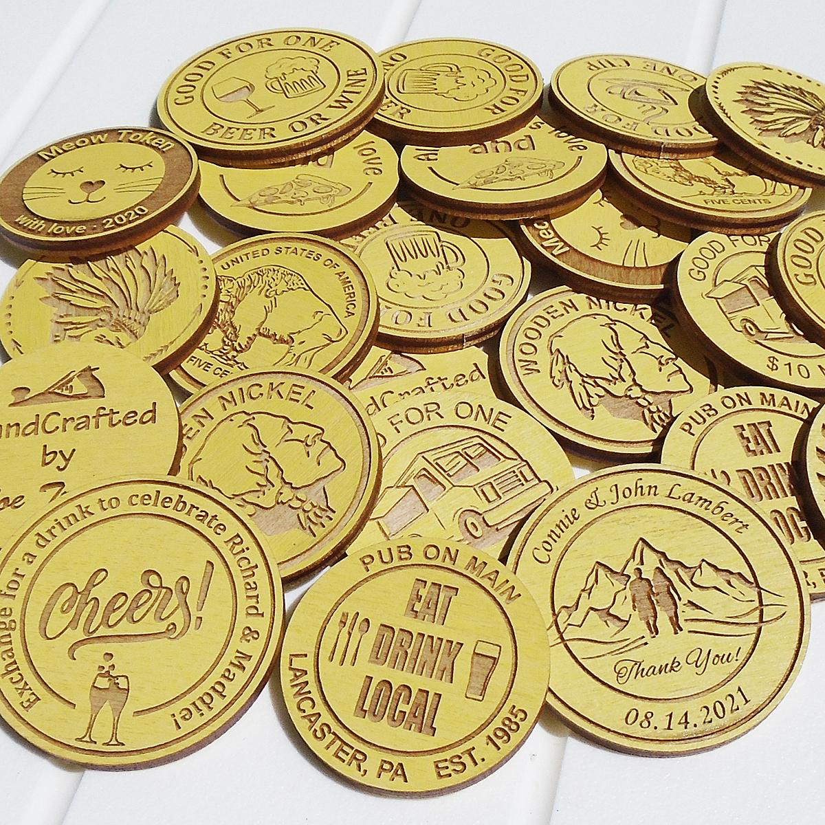 Custom 2S Engraved Color Wood Tokens: Wedding Favors, Challenge Coins ...