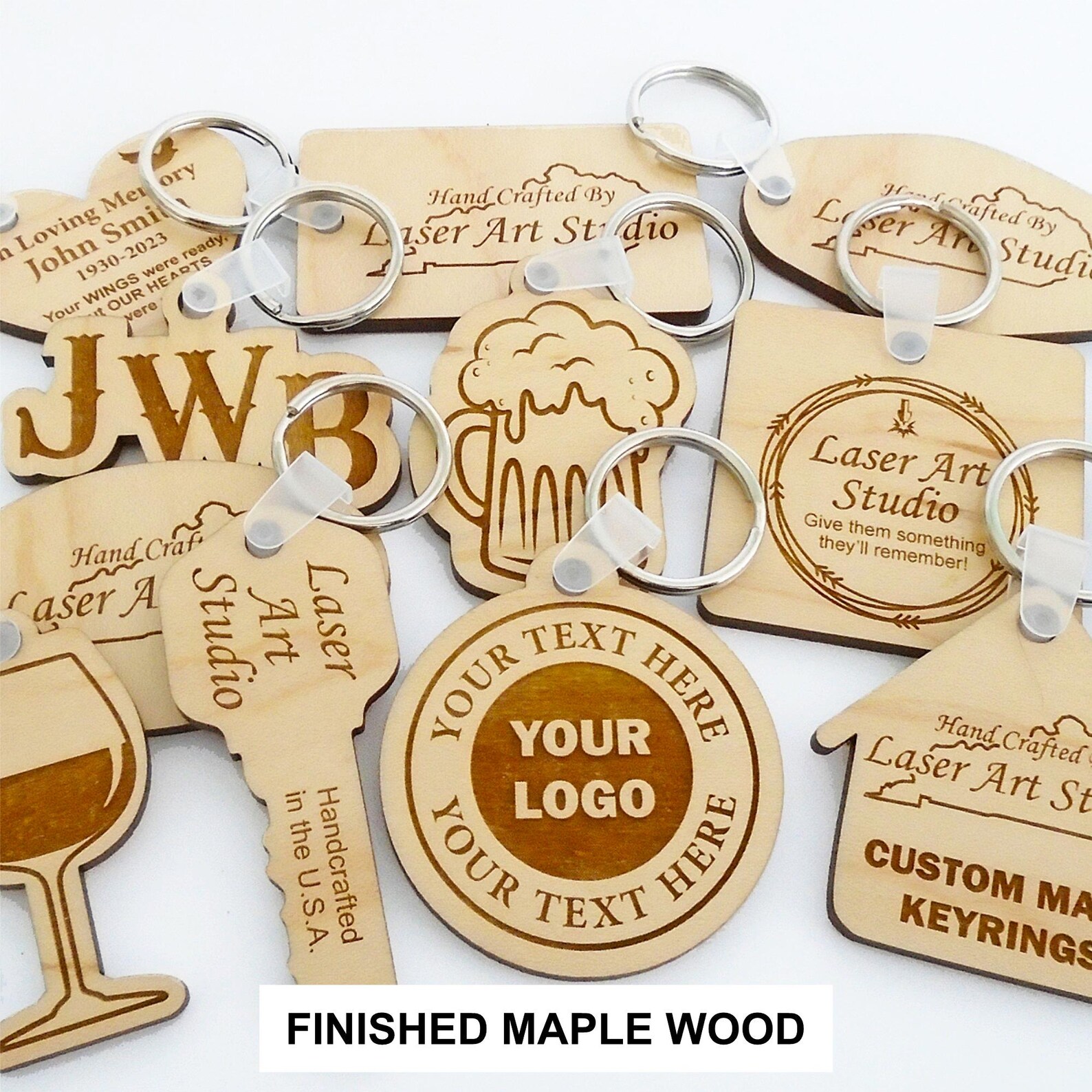 Custom Wooden Keyrings, 1-SIDE ENGRAVED (any Shape), Branded Keyrings ...
