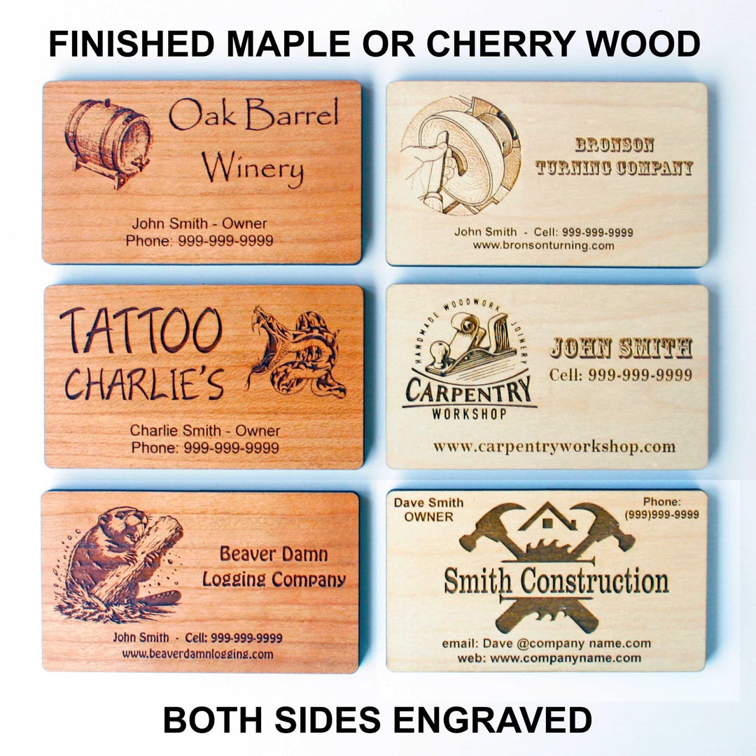 Wood Business Card - Custom 2-sided Laser Engraved Maple or Cherry Wood ...