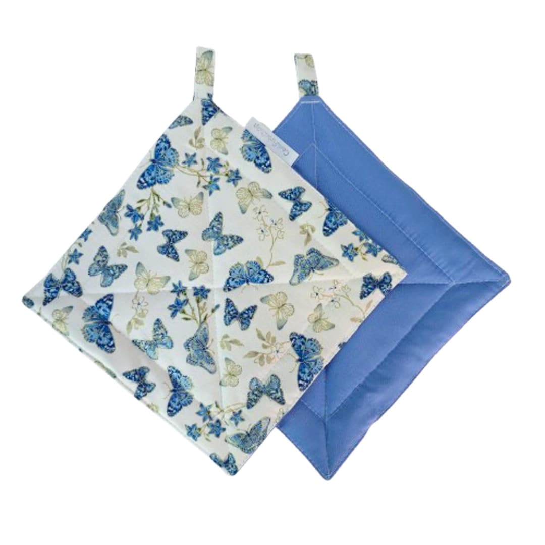 Blue Butterfly Potholders, Set of 2, Reversible, 8.5 Inch, Machine ...